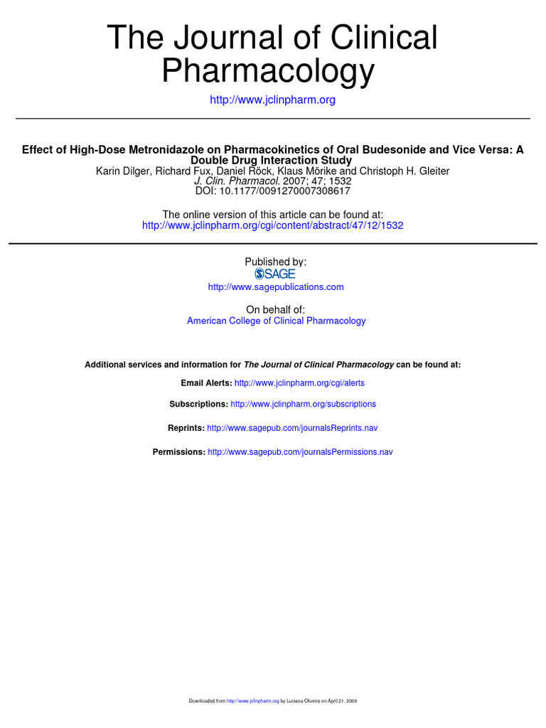 Effect of High-Dose Metronidazole On Pharmacokinetics of Oral Budesonide and Vice Versa | PDF ...