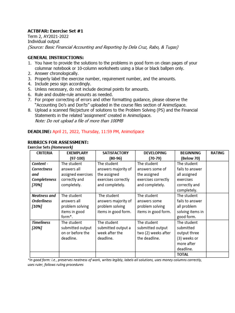 ACTBFAR - Exercise Set 1 | PDF | Depreciation | Cost