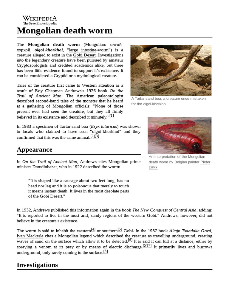 Mongolian Death Worm | PDF | Forteana | Legendary Creatures