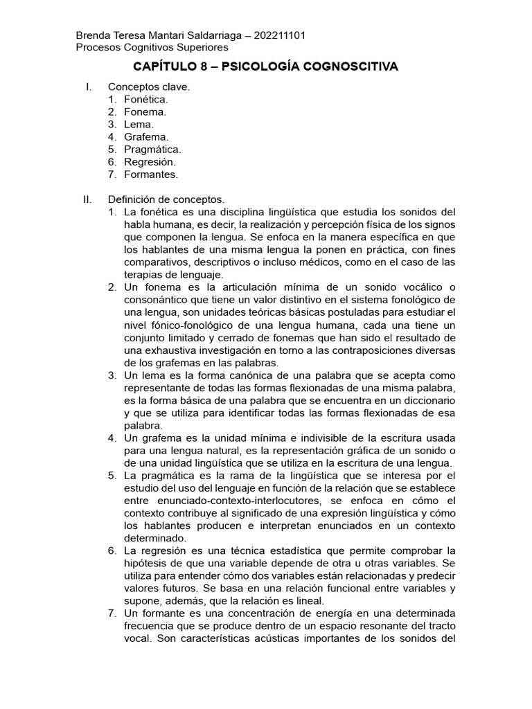 Cap 8 Psico Cognoscitiva | PDF | Fonética | Fonema