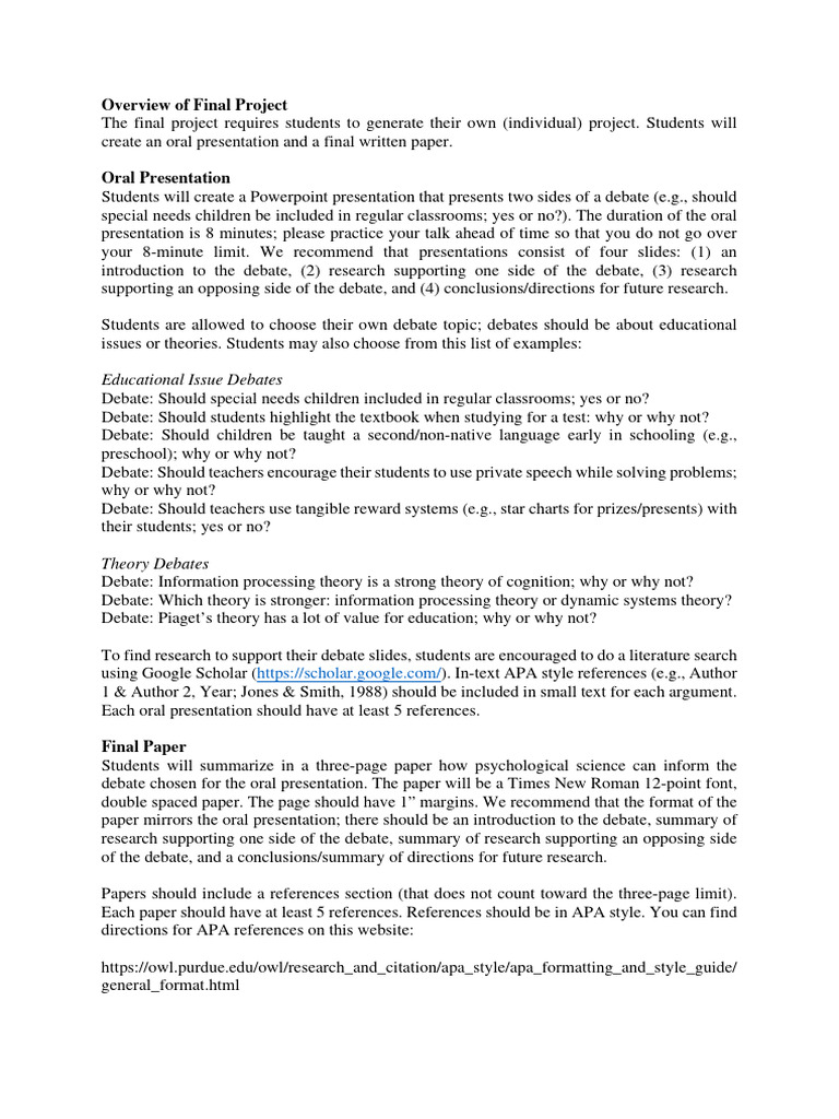 Final Project Overview and Requirements | PDF | Psychology | Cognition
