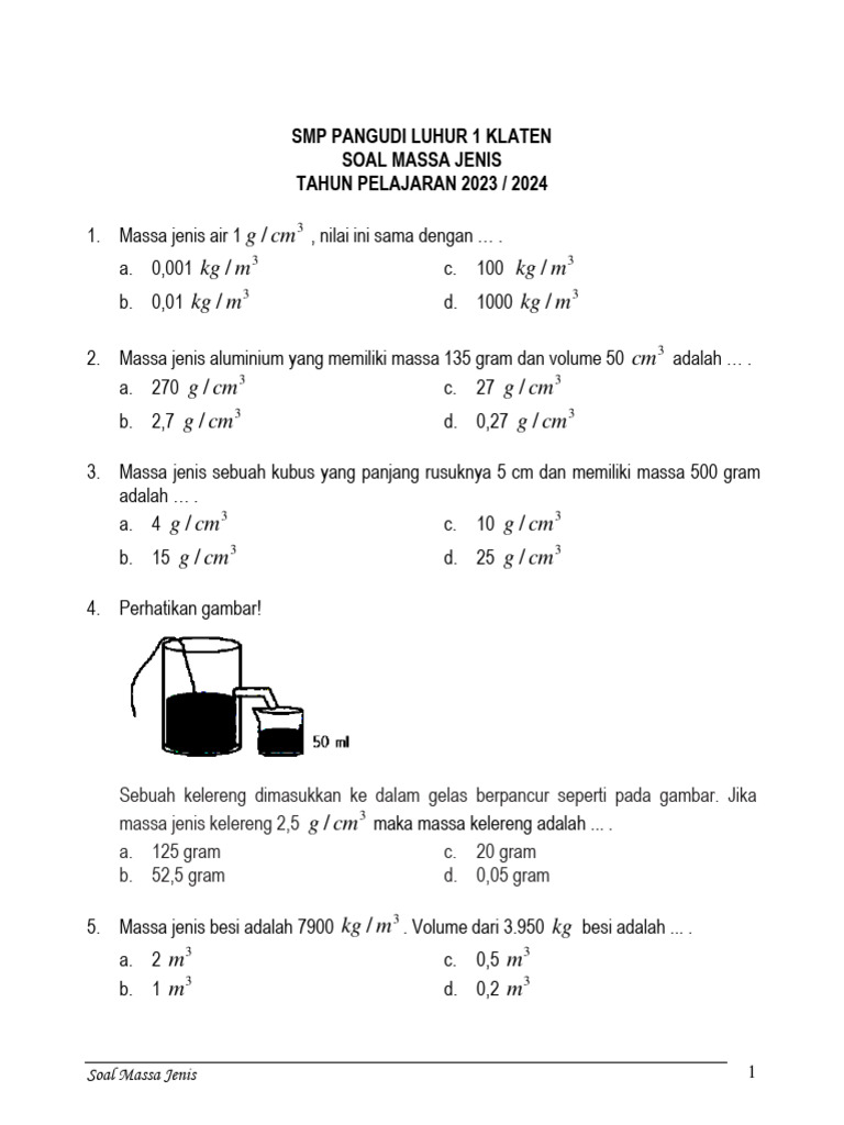 Soal Latihan Massa Jenis Kelas 7 | PDF