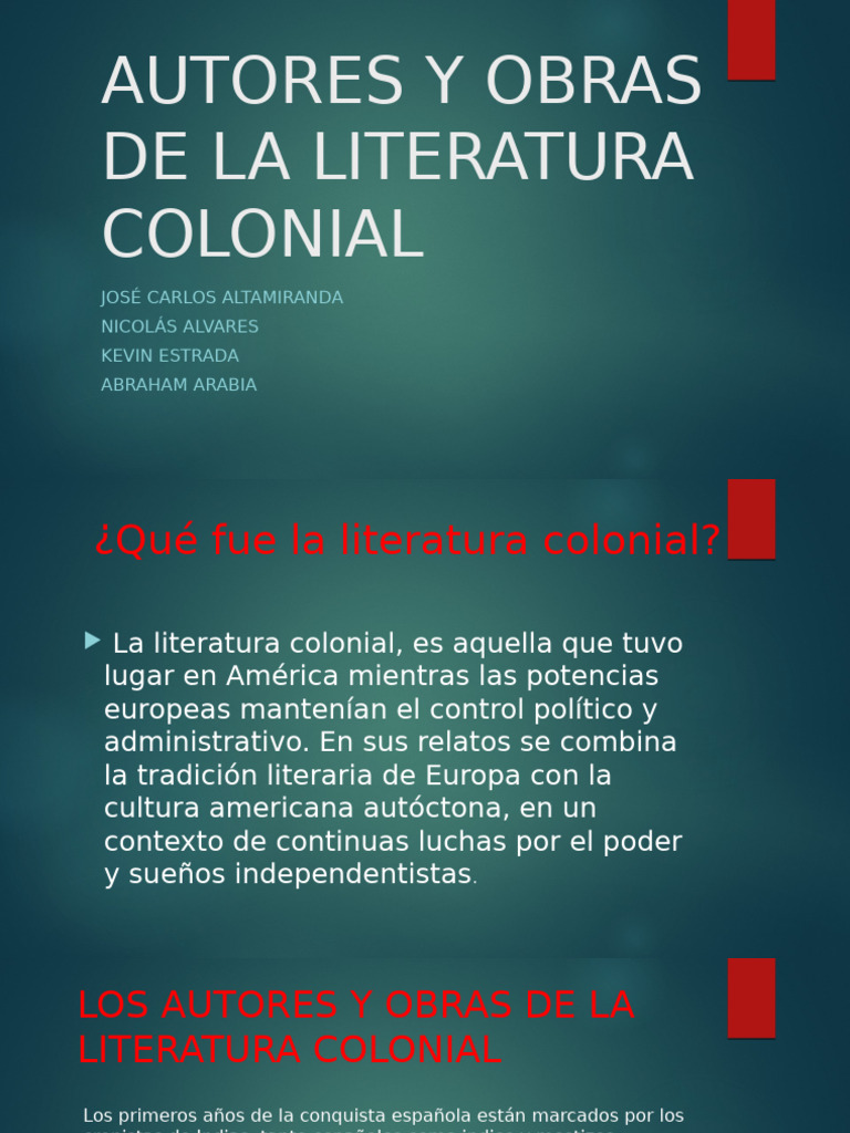 Autores y Obras de La Literatura Colonial | PDF