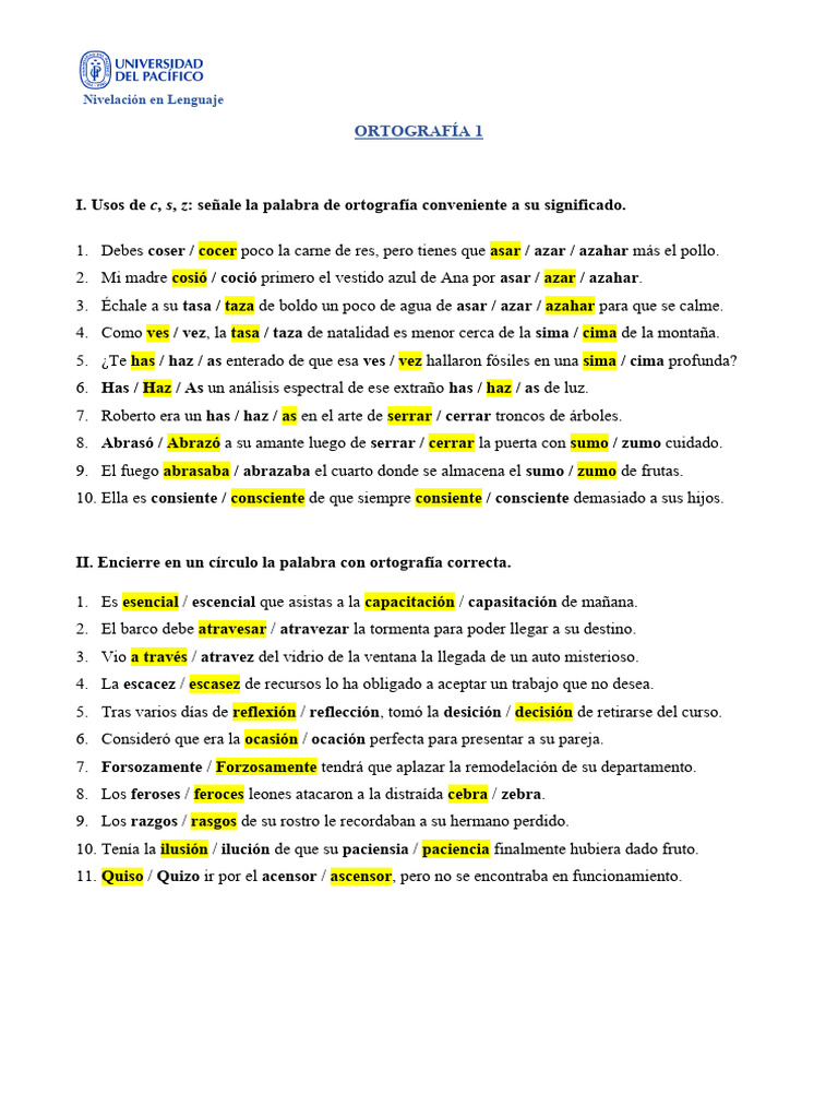 Ortografía: Uso de C, S, Z | PDF | Artes del Lenguaje y Comunicación | Arte