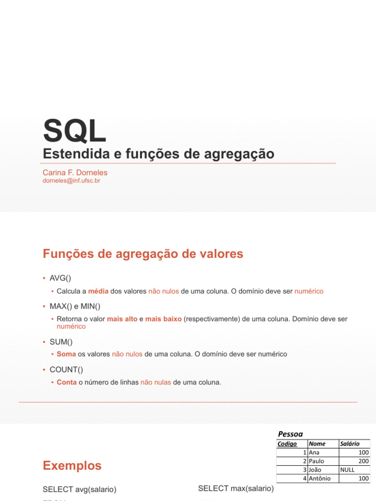 Aula 04-SQL-estendida Funcoes | PDF | Software de gerenciamento de dados | SQL