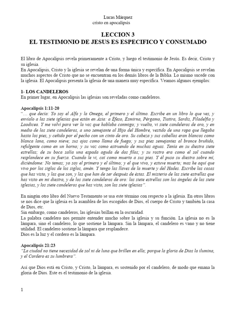 El Testimonio De Jesús Es Específico Y Consumado Pdf Cristo Título