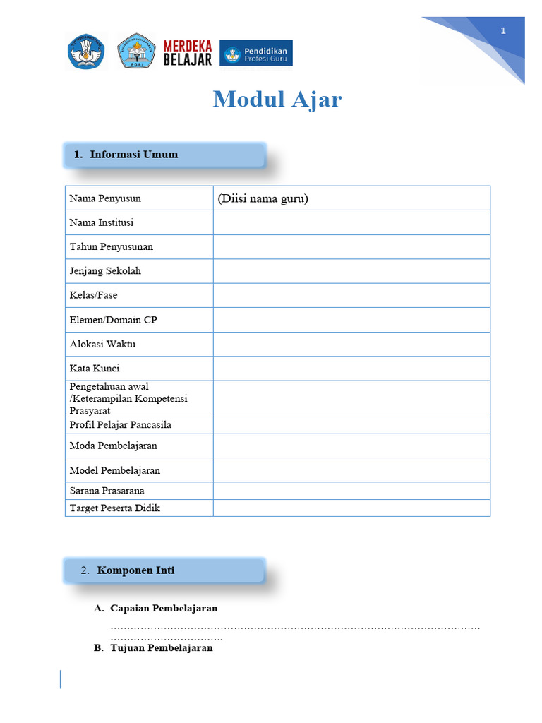 Template Modul Ajar - RPP Kurikulum Merdeka | PDF