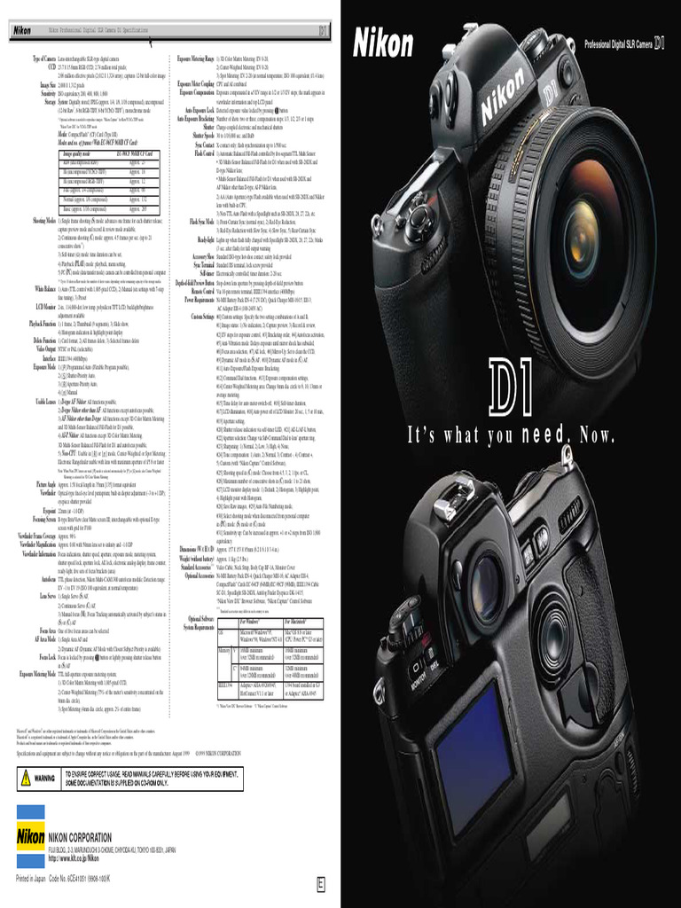 D1 Brochure - en OK | PDF | Digital Single Lens Reflex Camera | Camera