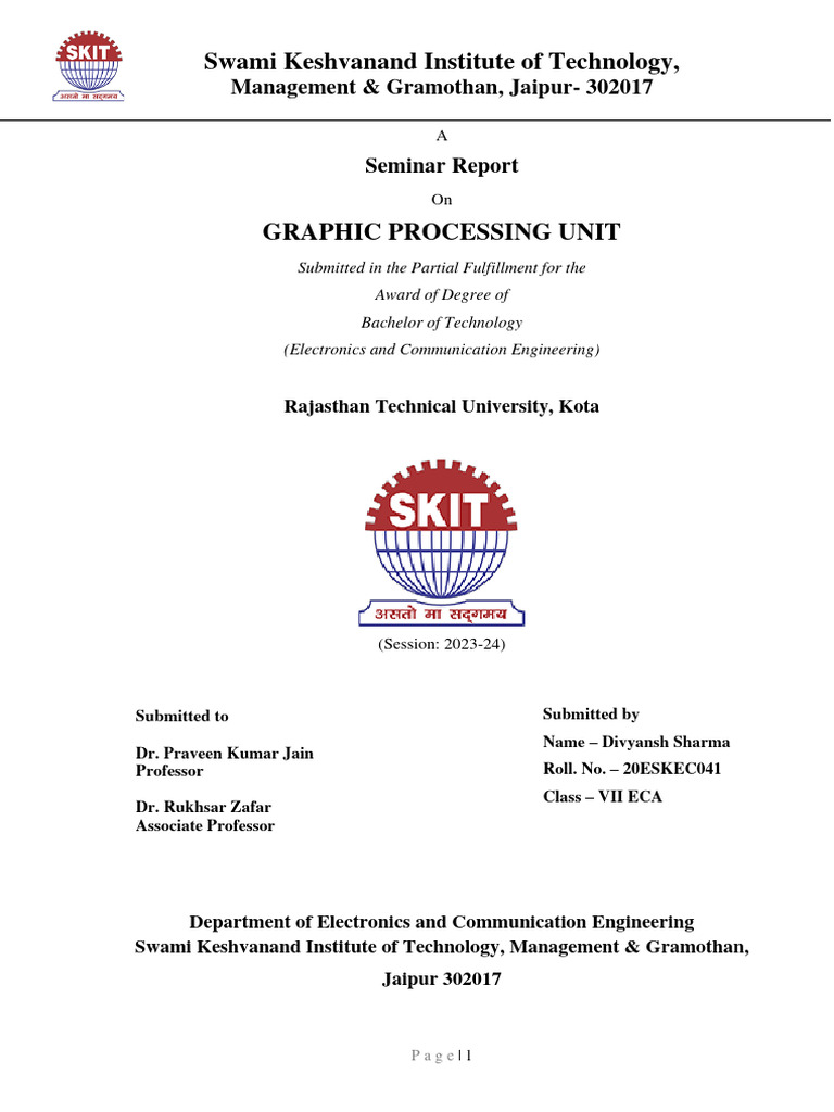 Seminar Report | PDF | Graphics Processing Unit | Computer Graphics