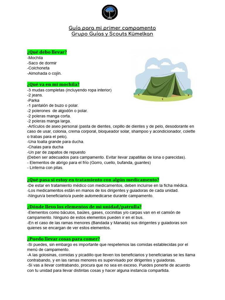 Guía para Mi Primer Campamento | Descargar gratis PDF | Bienes de ...