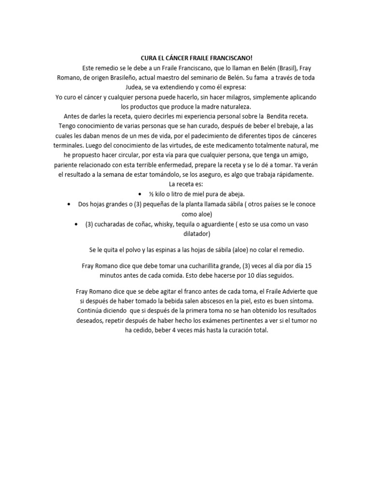 Cura El Cáncer Fraile Franciscano | PDF