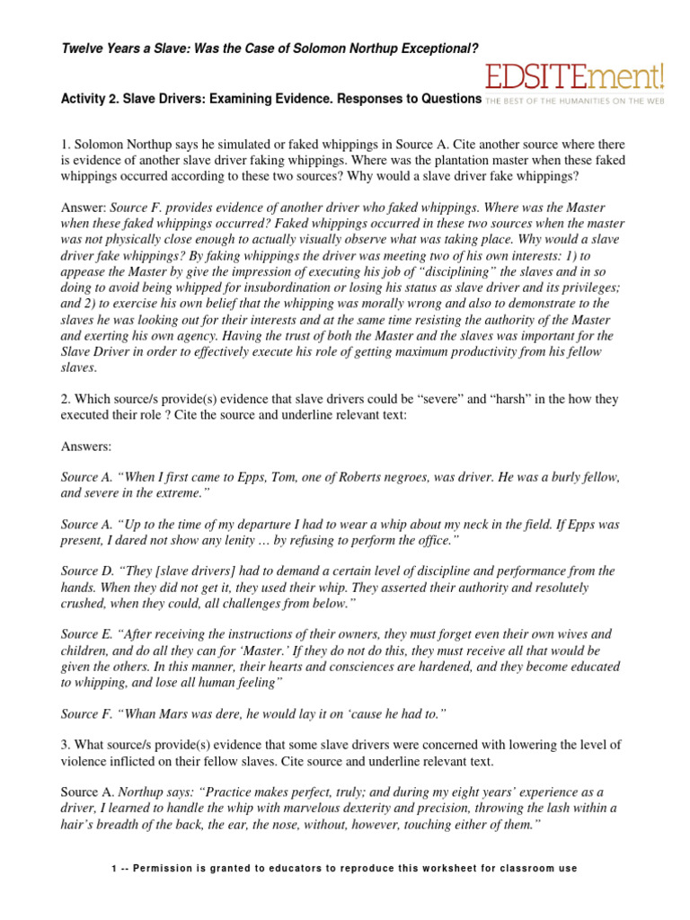 Educator's Guide: Slave Drivers Analysis | PDF | Twelve Years A Slave