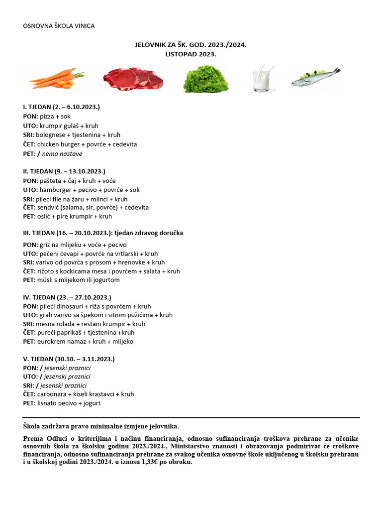 Jelovnik Listopad 2023.-2024. | PDF
