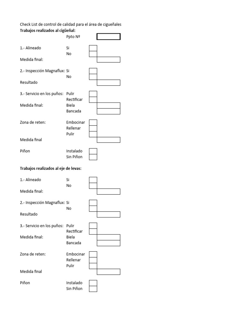 Control de Calidad Check List | PDF | Partes de vehículo | Tecnología ...