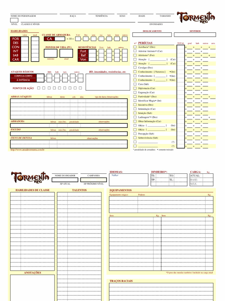 Tormenta RPG - Ficha de Personagem Completa - Biblioteca Élfica | PDF