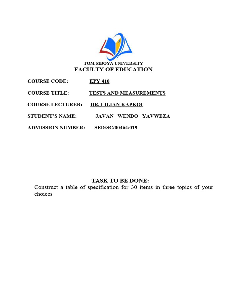 Table of Specification Test | PDF | Science & Mathematics | Technology ...