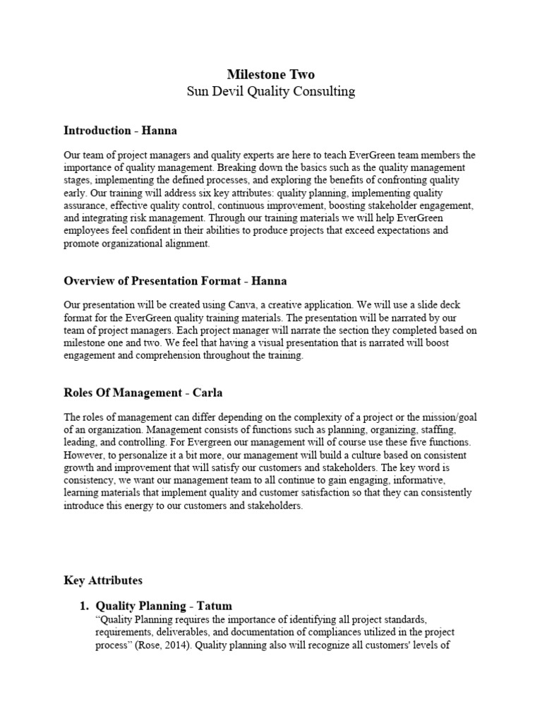 PMG 422 - Milestone Two | PDF | Risk Management | Quality Assurance