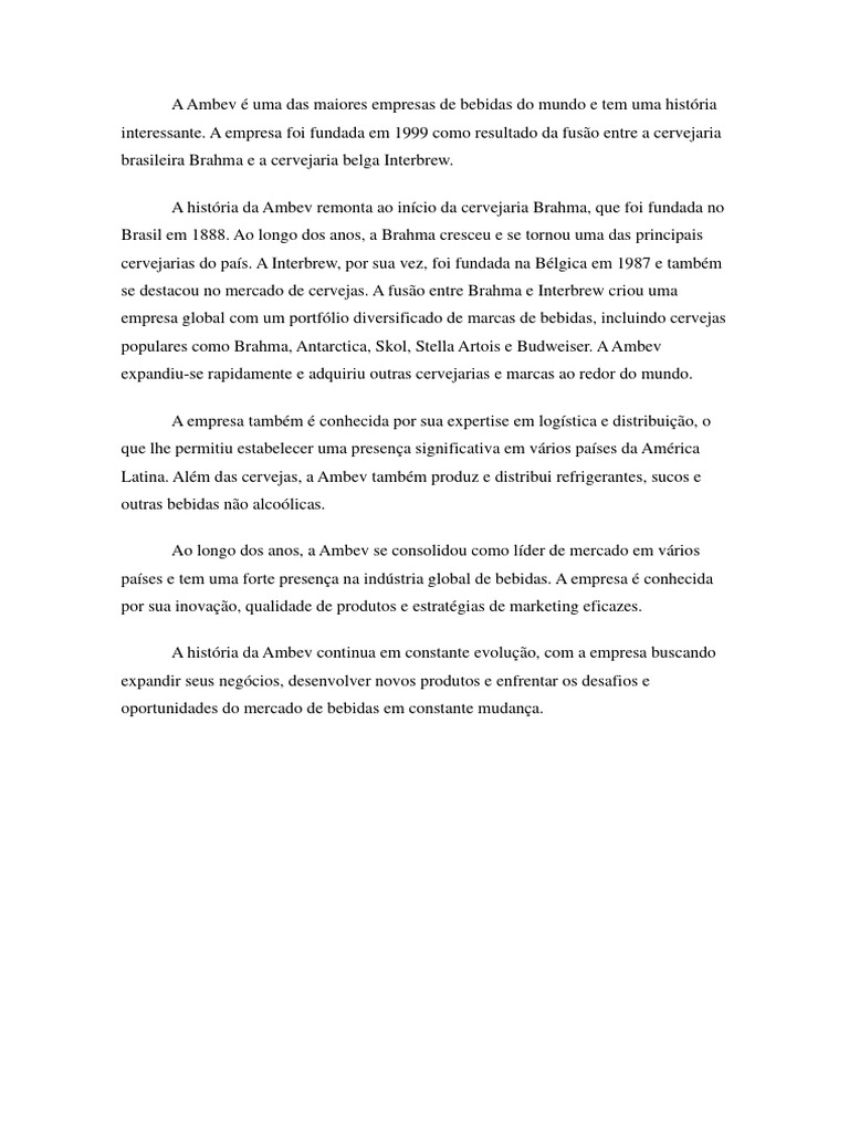 Historia Da Ambev - Ian Duarte 7 Perido Leopoldina | PDF