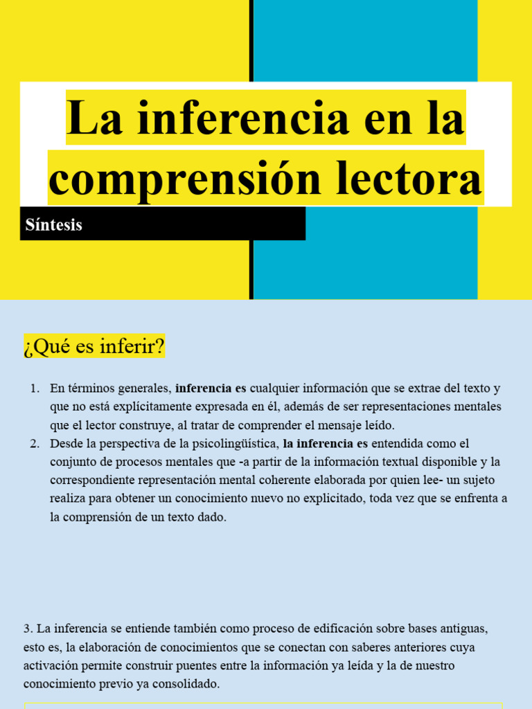 La Inferencia en La Comprensión Lectora | PDF | Comprensión lectora ...
