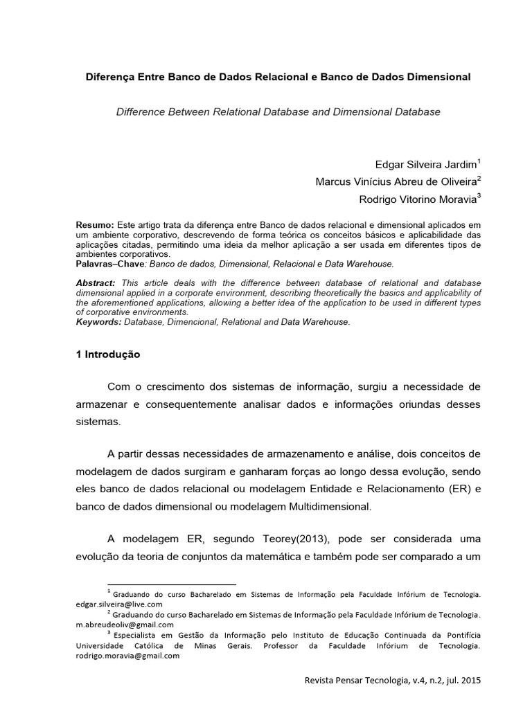 Modelagem Dimensional | PDF | Armazém de dados | Modelo relacional