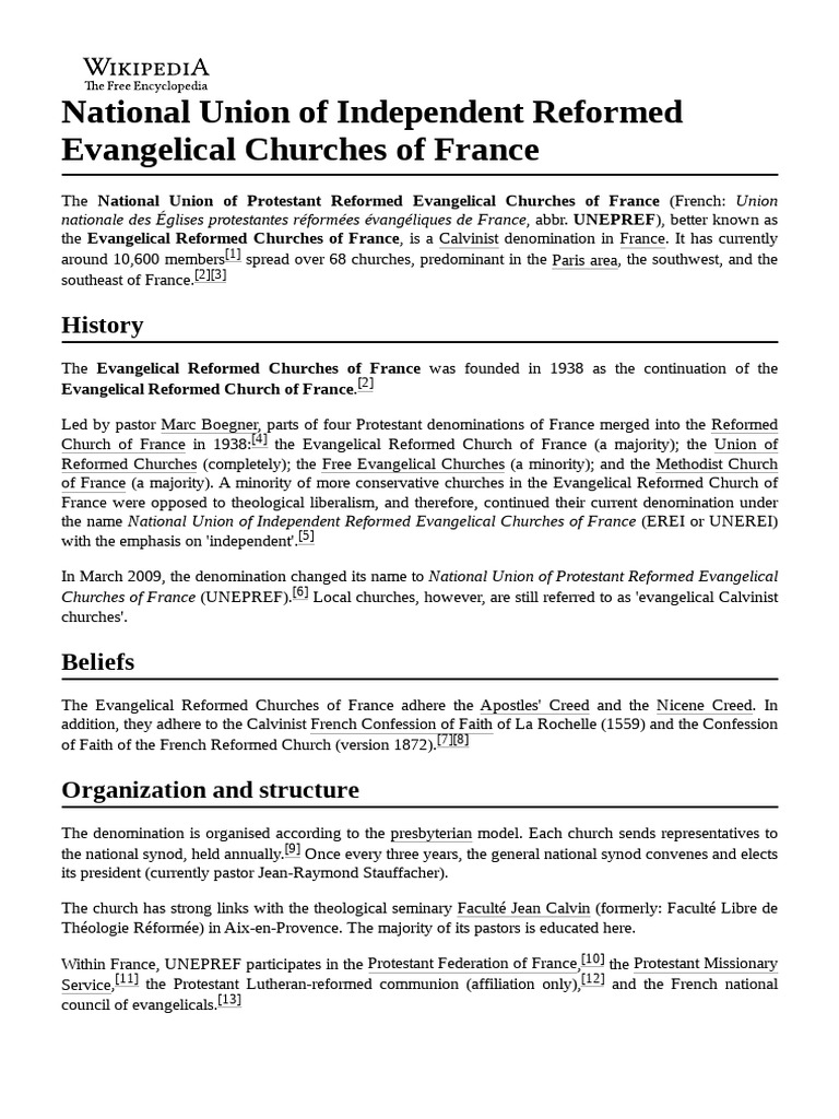 National Union of Independent Reformed Evangelical Churches of France ...