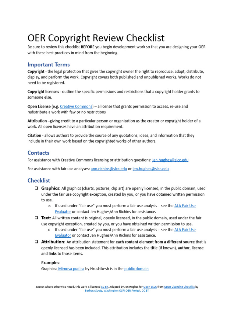 2021 02 - Oer Copyright Review Checklist | PDF | Copyright | Creative ...