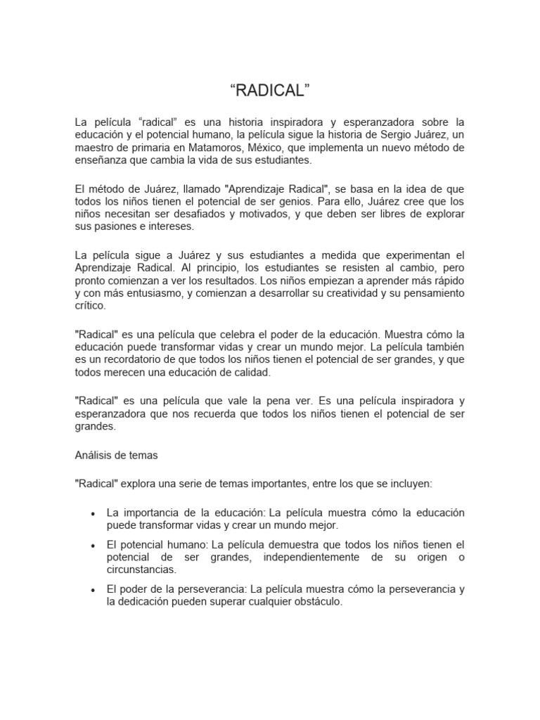Ensayo de Pelicula Radical | PDF
