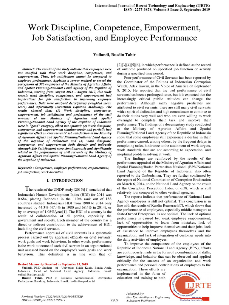 Work Discipline, Competence, Empowerment, Job Satisfaction, and ...