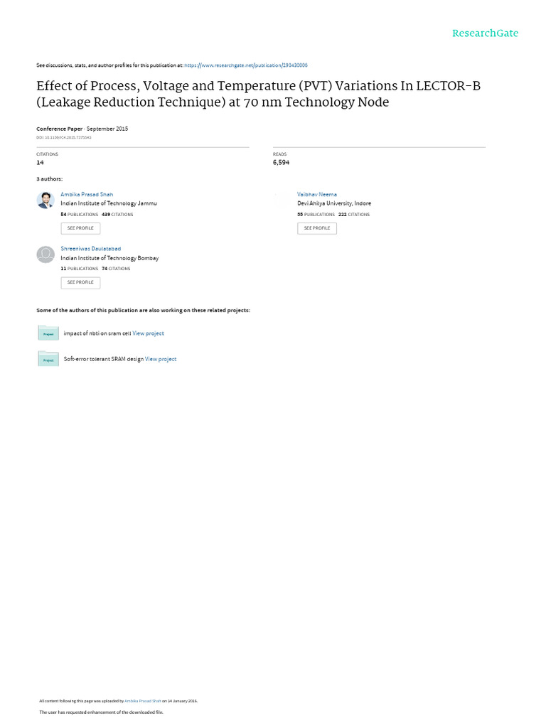 Effect of Process, Voltage and Temperature (PVT) Variations in LECTOR-B (Leakage Reduction ...