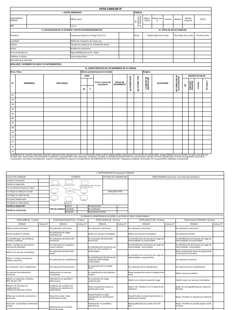 Formato Ficha Familiar - xlsx2019 | Descargar gratis PDF | Agua
