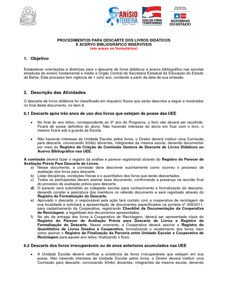 Diretrizes para Descarte de Livros Didáticos | PDF | Cooperativa ...