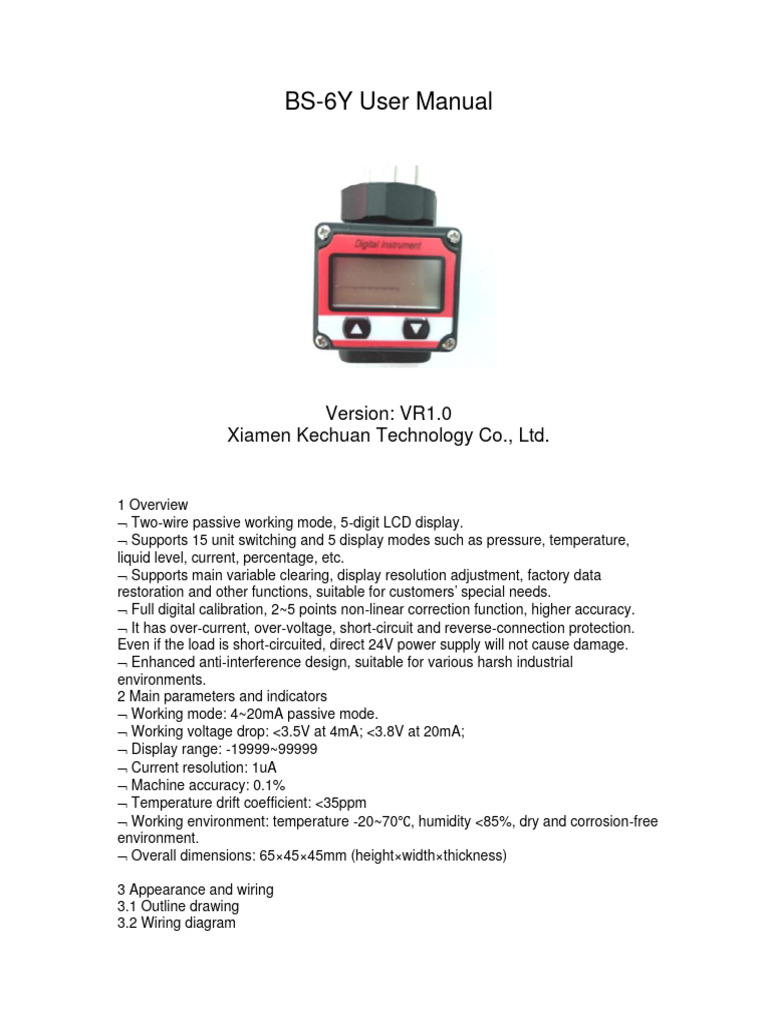 BS-6Y Pressure Transmitter User Manual | PDF | Calibration | Electricity