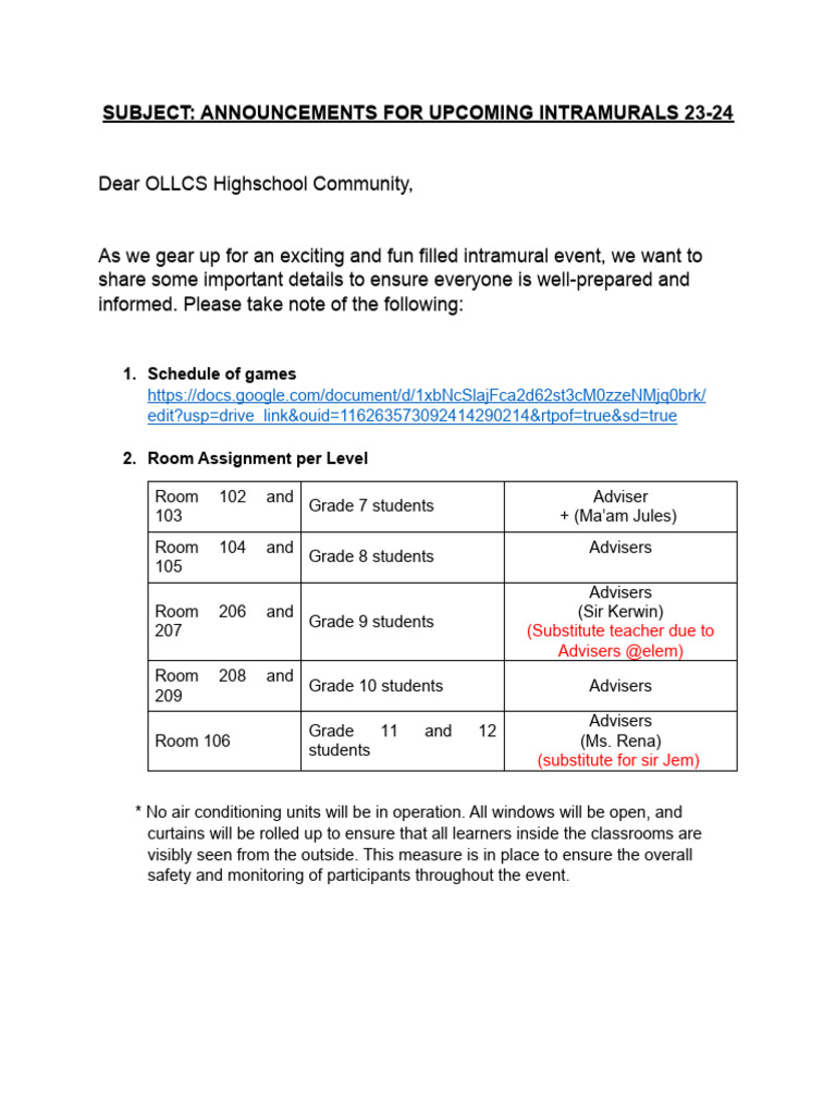 Final Announcement For Intrams | PDF