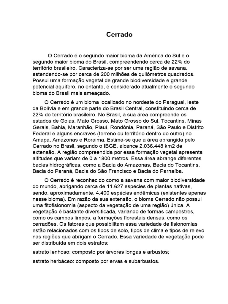 Características e Importância do Cerrado | PDF | Solo | Brasil