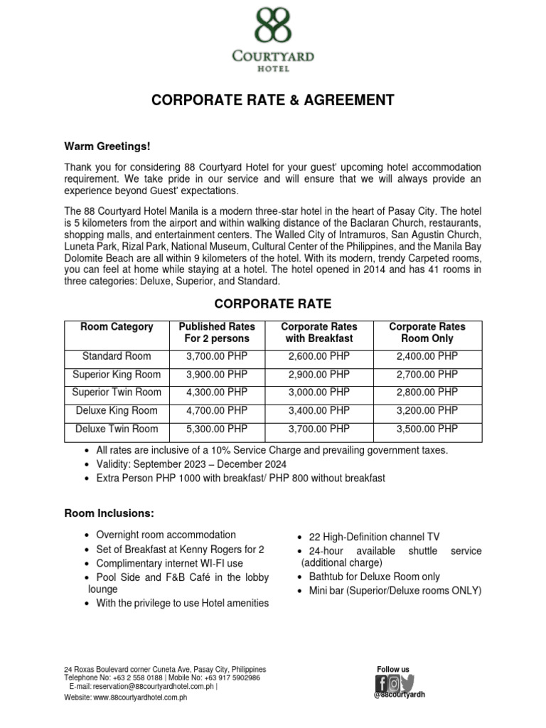 88courtyard Hotel (Corporate Rate 2023-2024) | PDF | Hotel