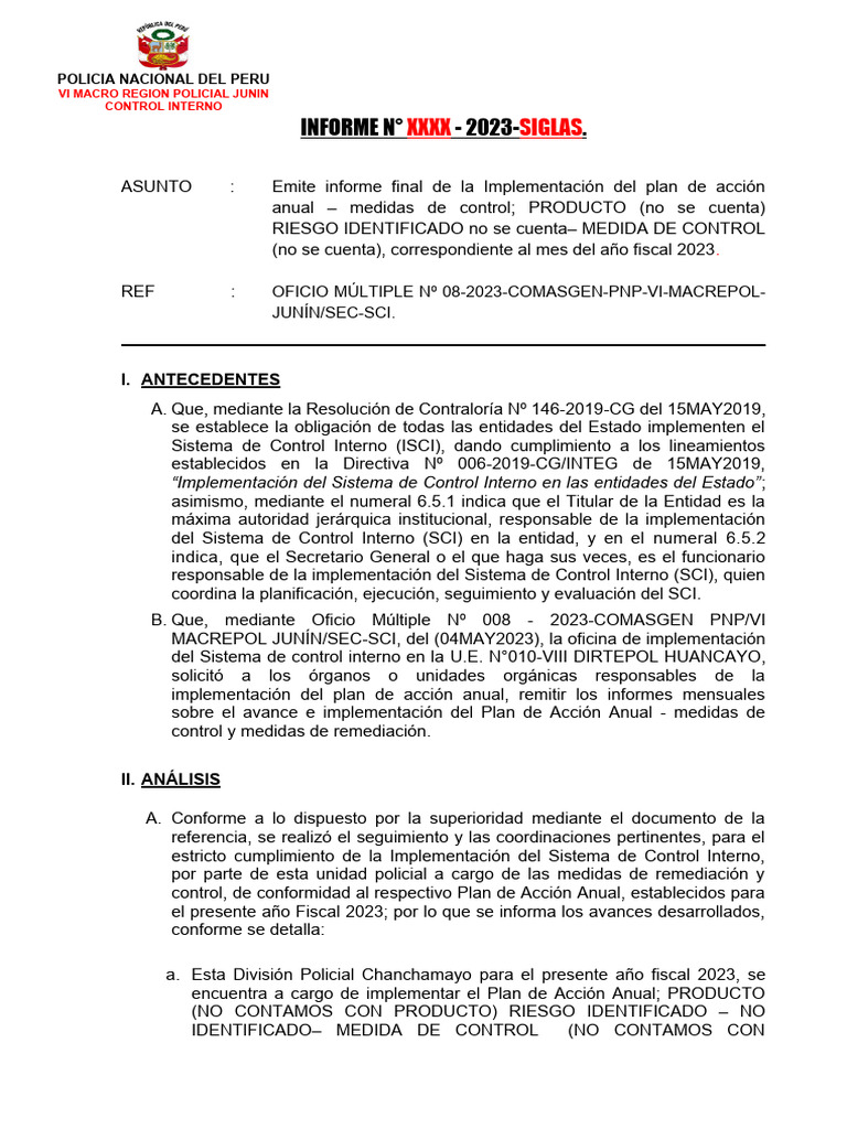 Modelo Informe Med. Control | PDF | Gobierno