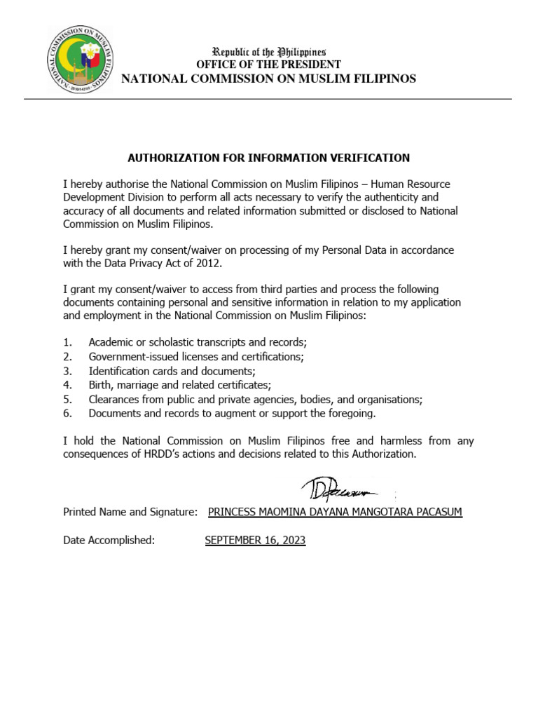 Authorization For Information Verification Princess | PDF