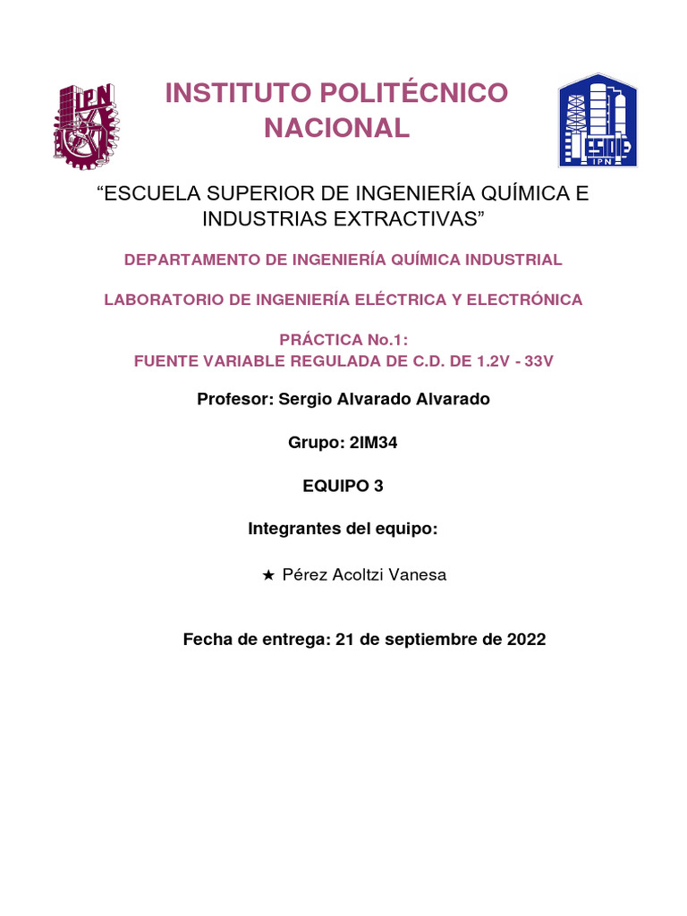 Práctica 1 - Fuente Variable Regulada de C.D. de 1.2v - 33v | PDF ...
