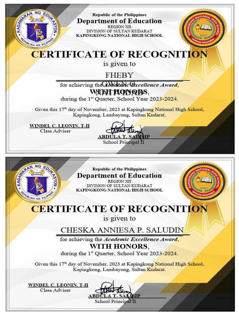 Academic Excellence Award Certificate | PDF