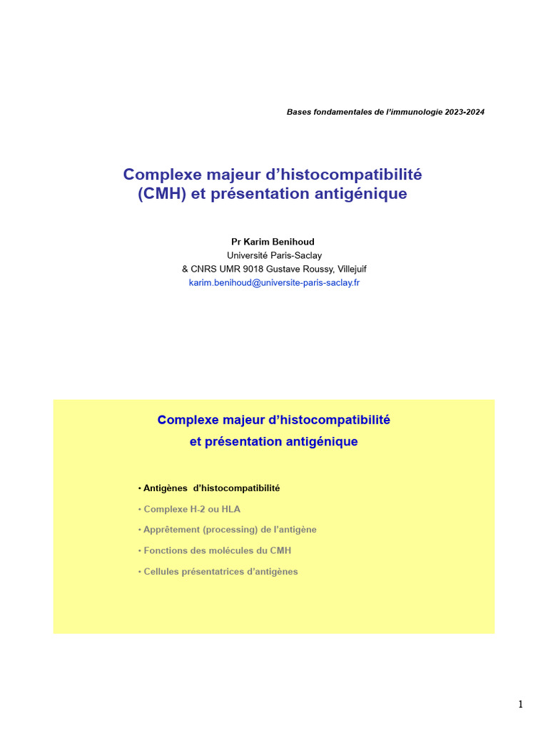 CMH et présentation antigénique en immunologie | PDF | Complexe majeur ...