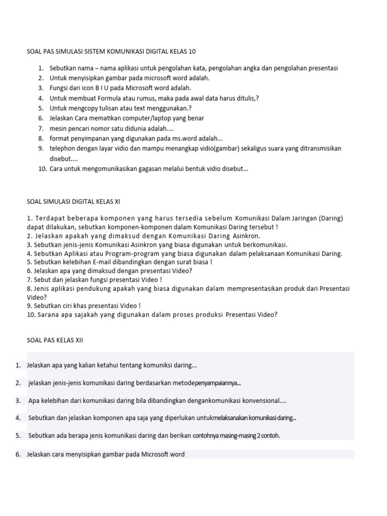 Soal Simulasi Digital Kelas 10-12 | PDF