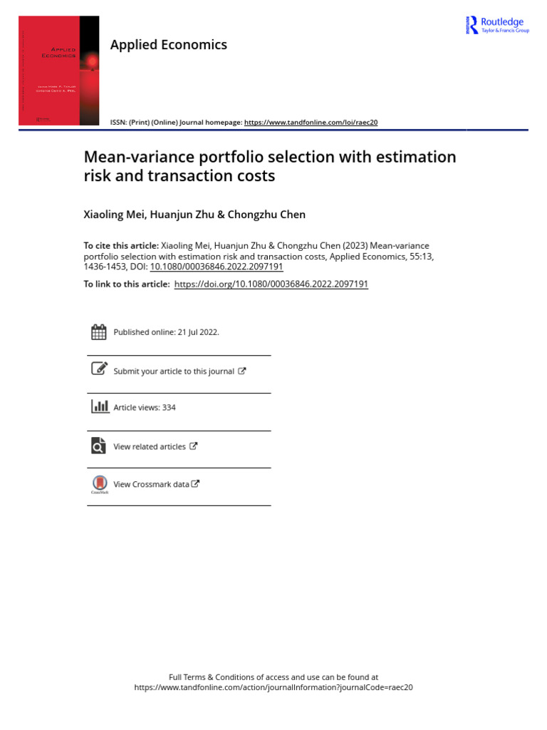 Mean Variance Portfolio Selection With Estimation Risk And Transaction Costs Pdf Modern