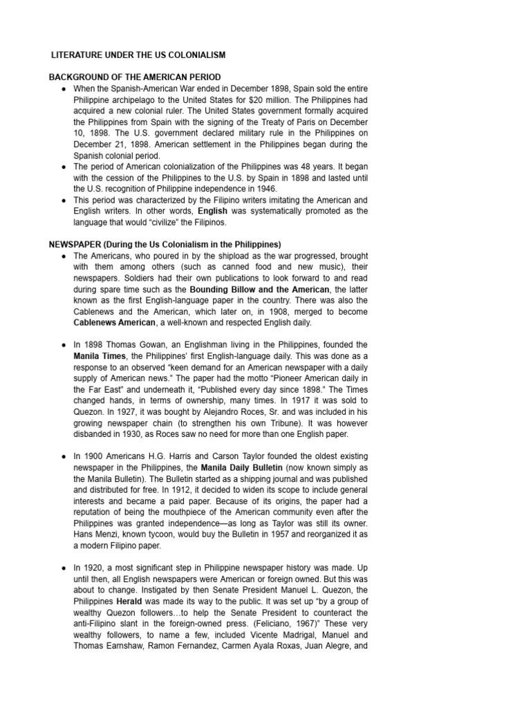 Group 3 - Literature Under The Us Colonialism | PDF | Philippines