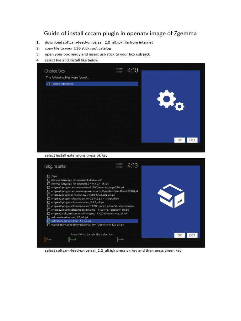 Guide of Install Cccam Plugin in Openatv Image of Zgemma | PDF