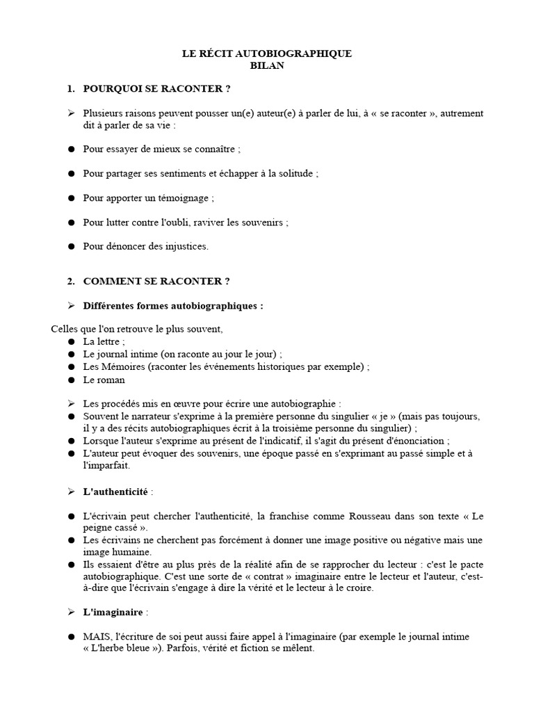 Comprendre le récit autobiographique | PDF