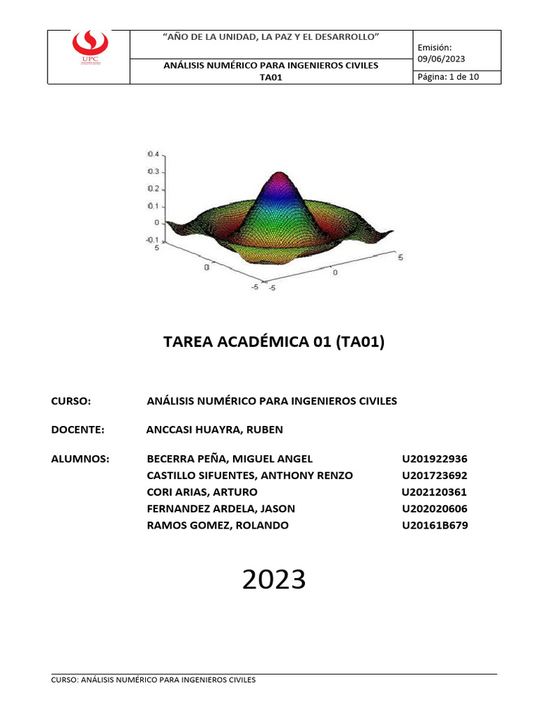 Tarea01 - Análisis Numerico | PDF | Matriz (Matemáticas) | Análisis numérico