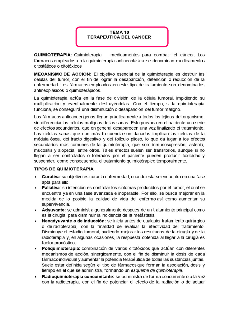 Tema 10 Onco 23 | PDF | Quimioterapia | Terapia de radiación