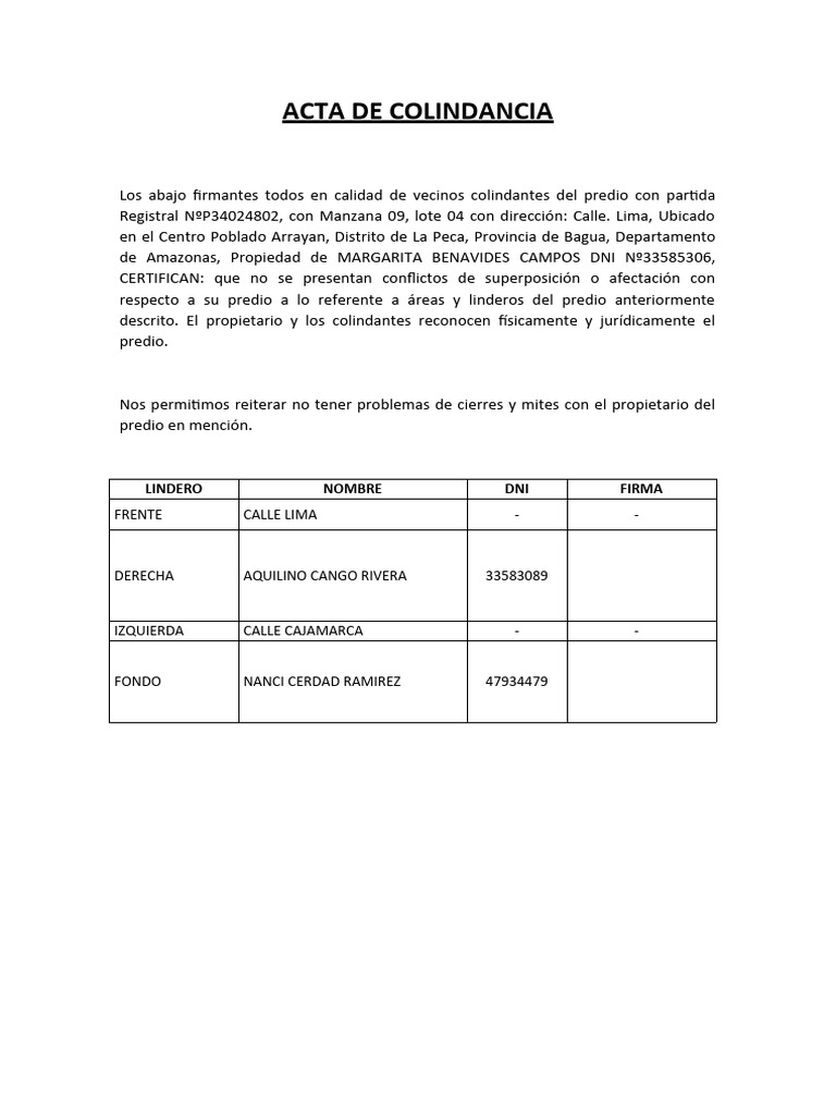 Acta De Colindancia Pdf