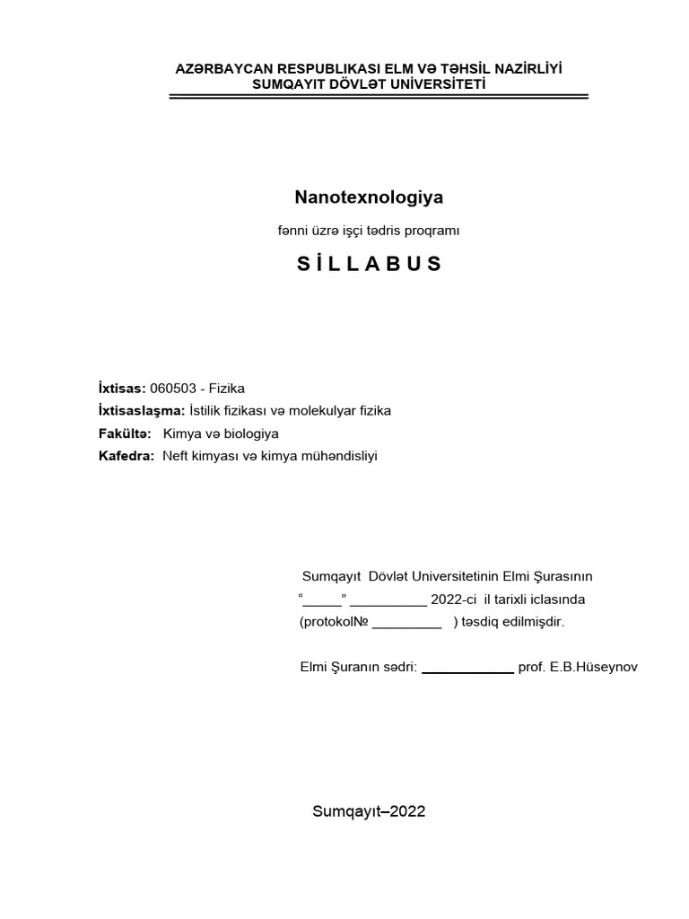 Sillabus Nanotexnologiya M Fizika | PDF