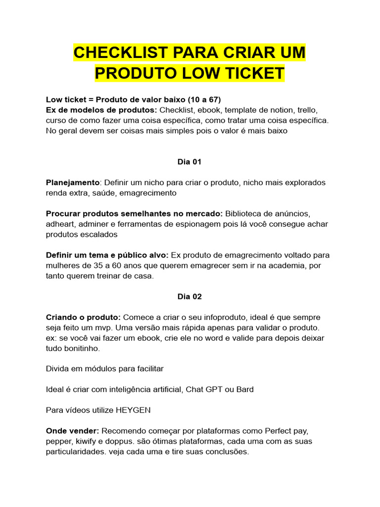 Checklist Low Ticket | PDF | Publicidade | Facebook